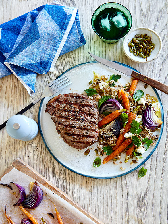Peppered scotch fillet with carrot and herb salad | Australian Beef ...