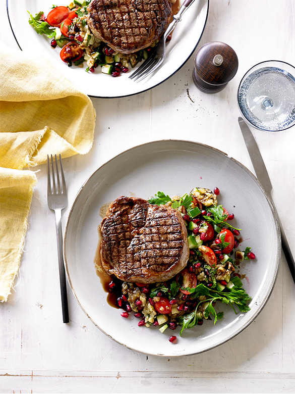 Grilled Scotch fillet with smoky eggplant salad recipe | Australian ...